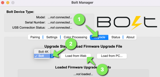 How can I load the latest firmware on my Bolt (prior model to Bolt 4K ...