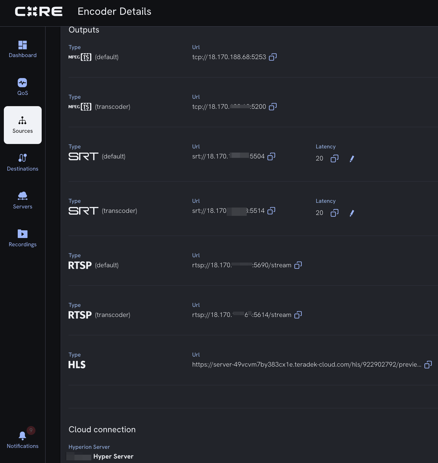 Outputs on Core servers